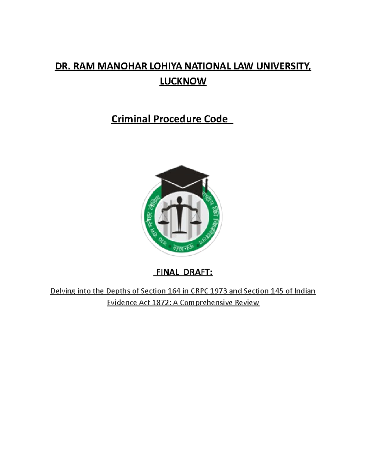 CRPC project final draft - DR. RAM MANOHAR LOHIYA NATIONAL LAW ...