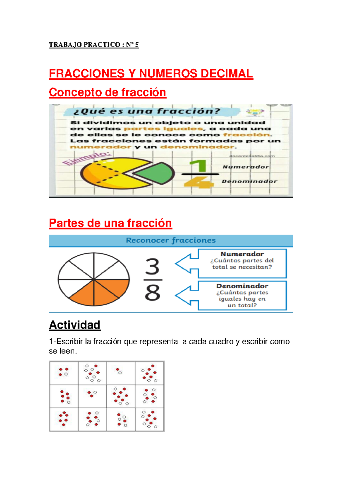 Fracciones Y Numeros Decimales N°5 2023 - TRABAJO PRACTICO : N° 5 ...