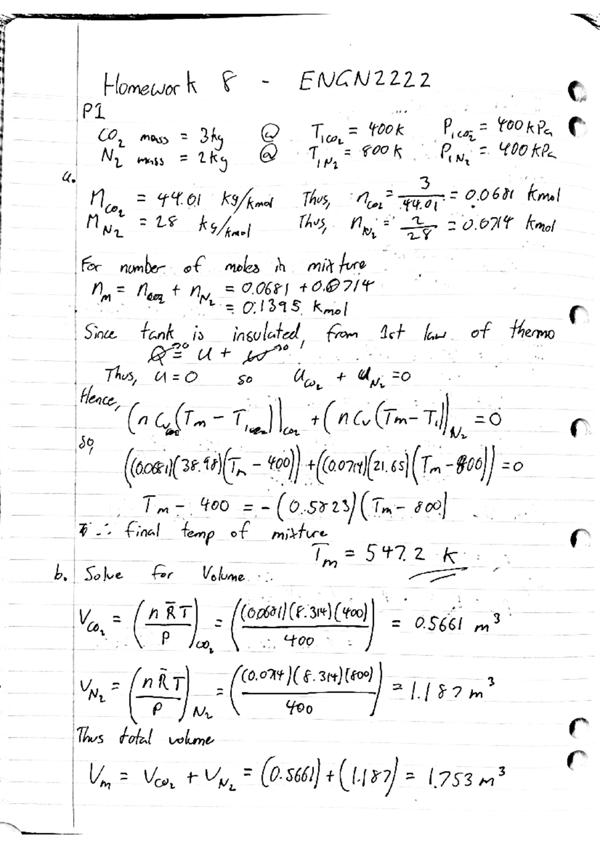 Engn2222 Thermodynamics Homework 8 - ENGN2222 - Studocu