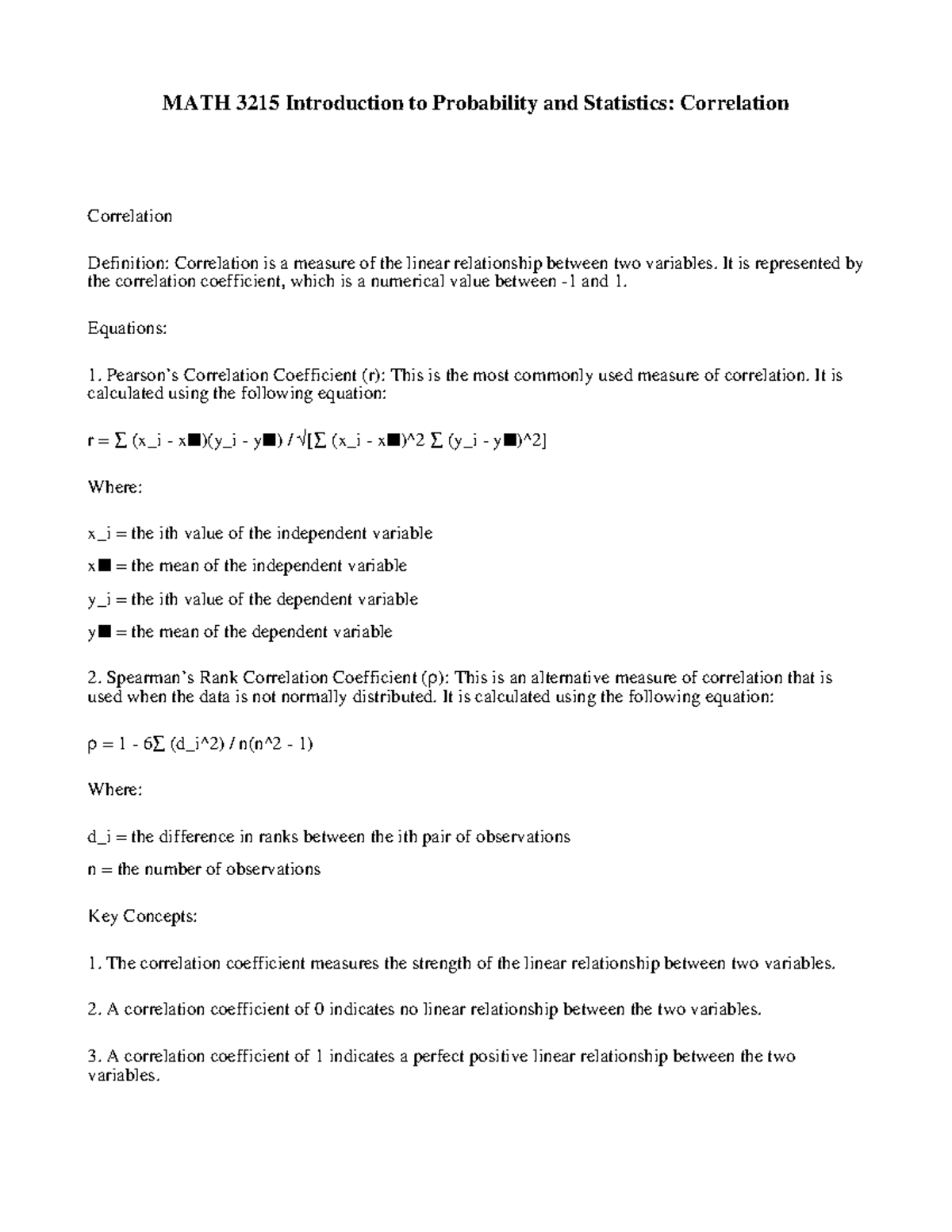 MATH 3215 Introduction to Probability and Statistics - Correlation ...