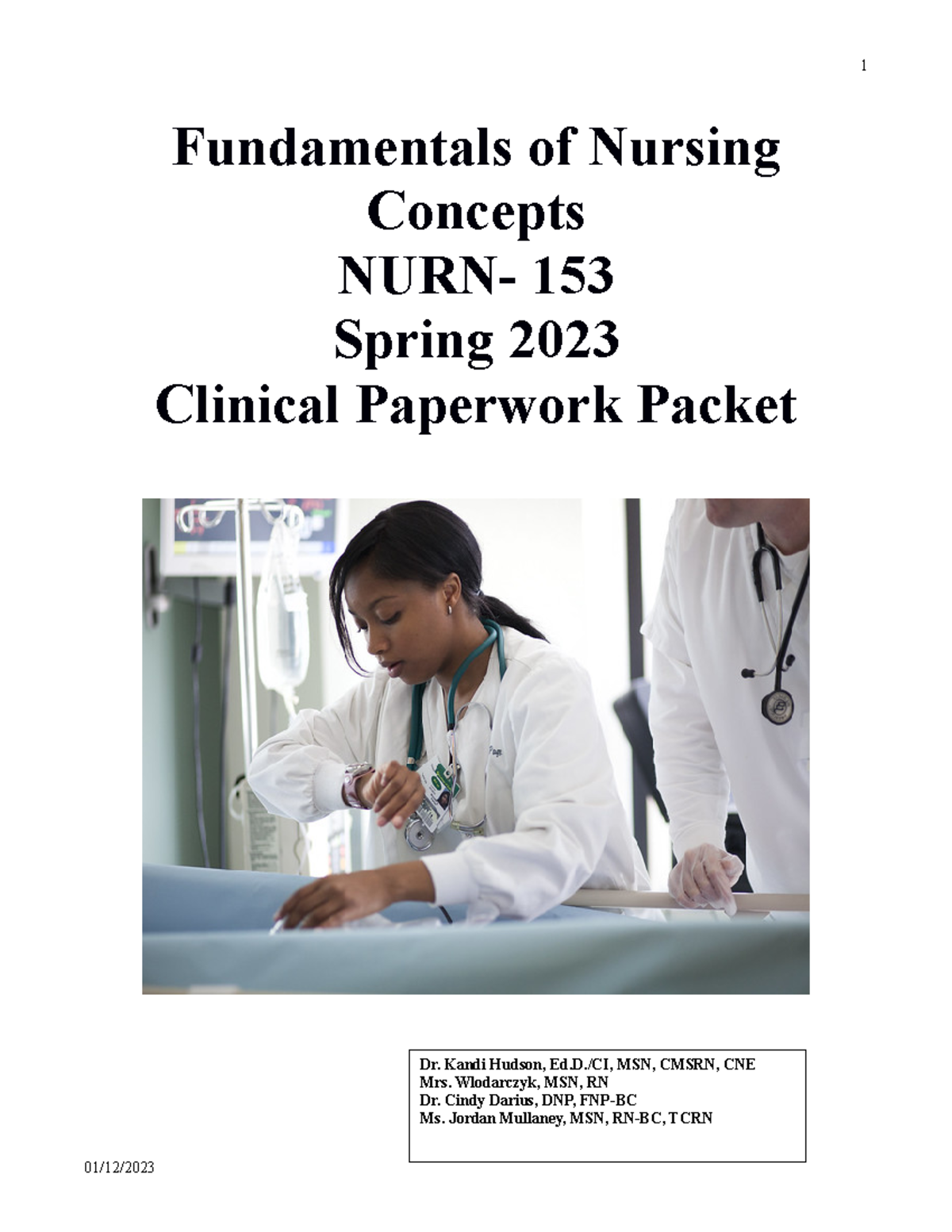 Clinical Paperwork Packet for Spring 2023 (2)new - Fundamentals of ...