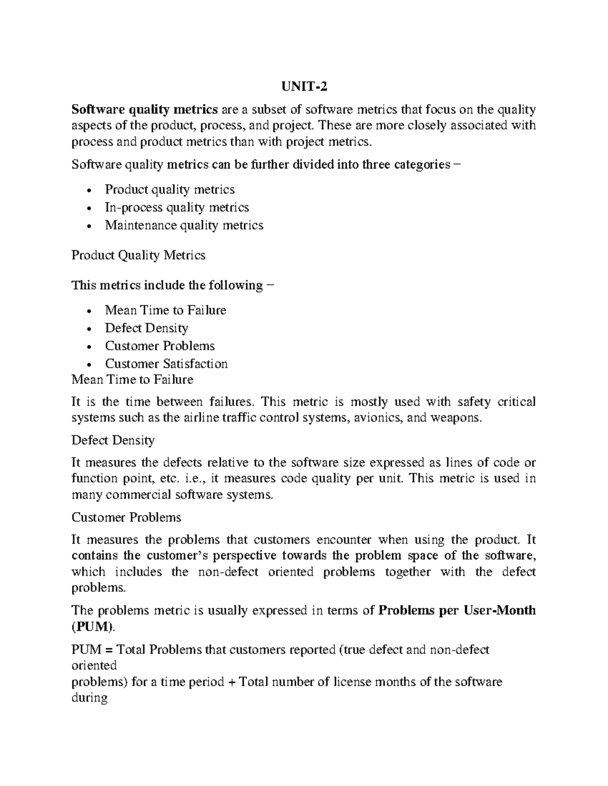 Unit- 2 SQE - okay - UNIT- 2 Software quality metrics are a subset of software metrics that ...