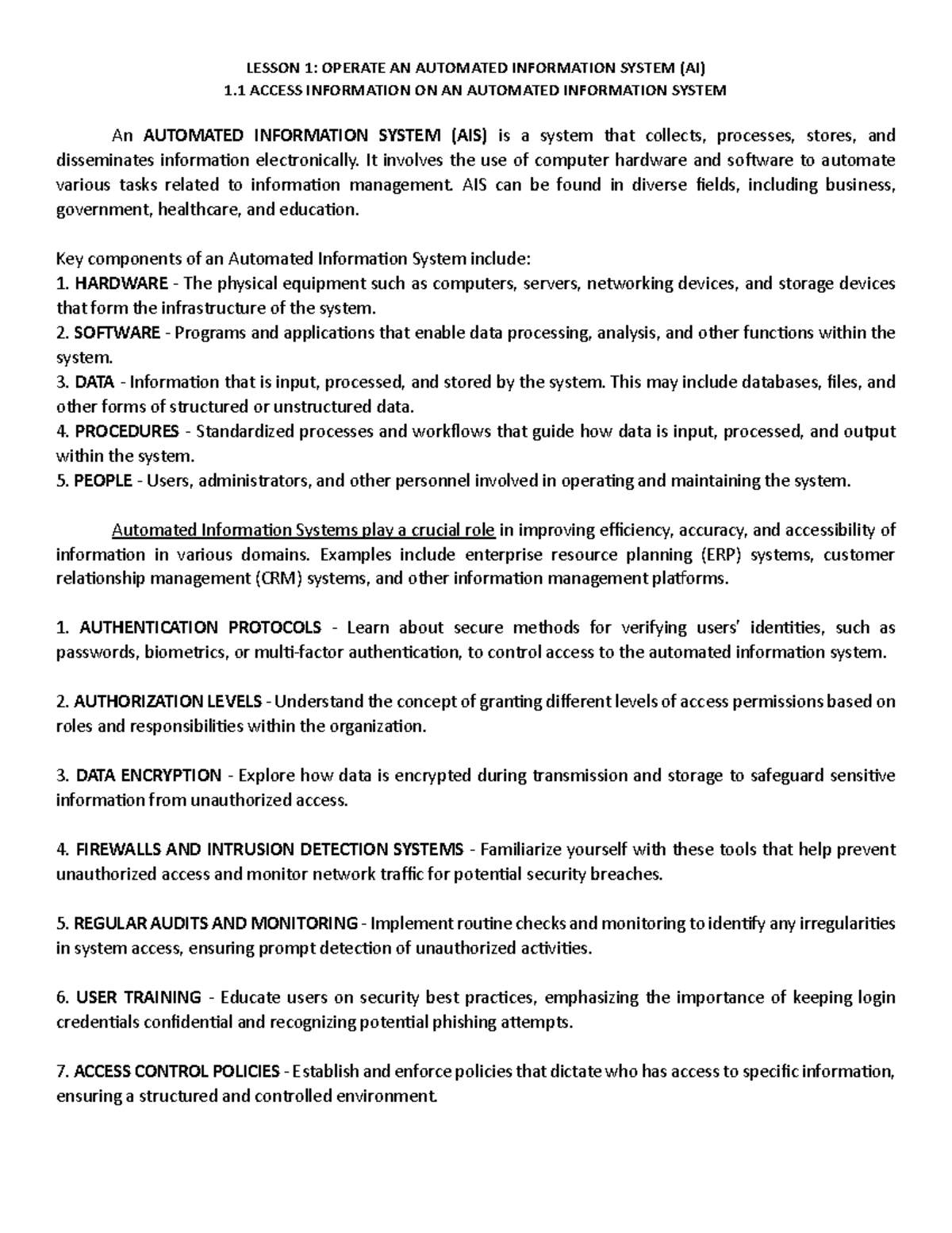 GAS 8 Lesson NC II - LESSON 1: OPERATE AN AUTOMATED INFORMATION SYSTEM (AI) 1 ACCESS INFORMATION ...