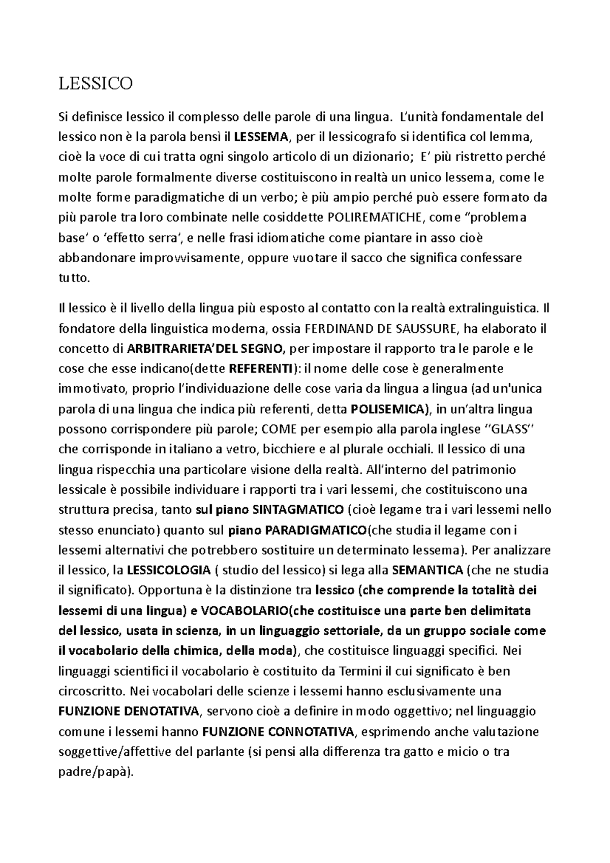 Il lessico, Linguistica italiana - LESSICO Si definisce lessico il complesso delle parole di una ...