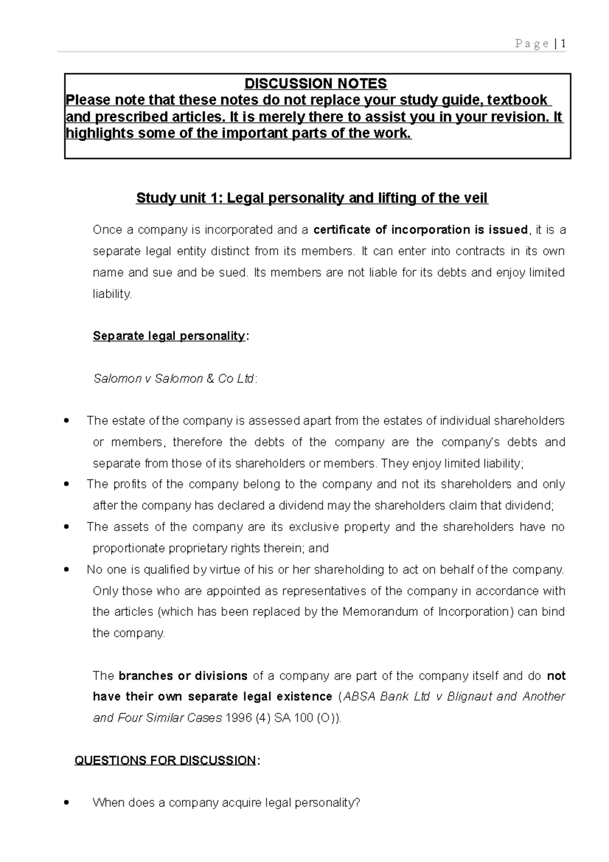 MRL2601-discussionnotes 2014 firstsemester - DISCUSSION NOTES Please ...