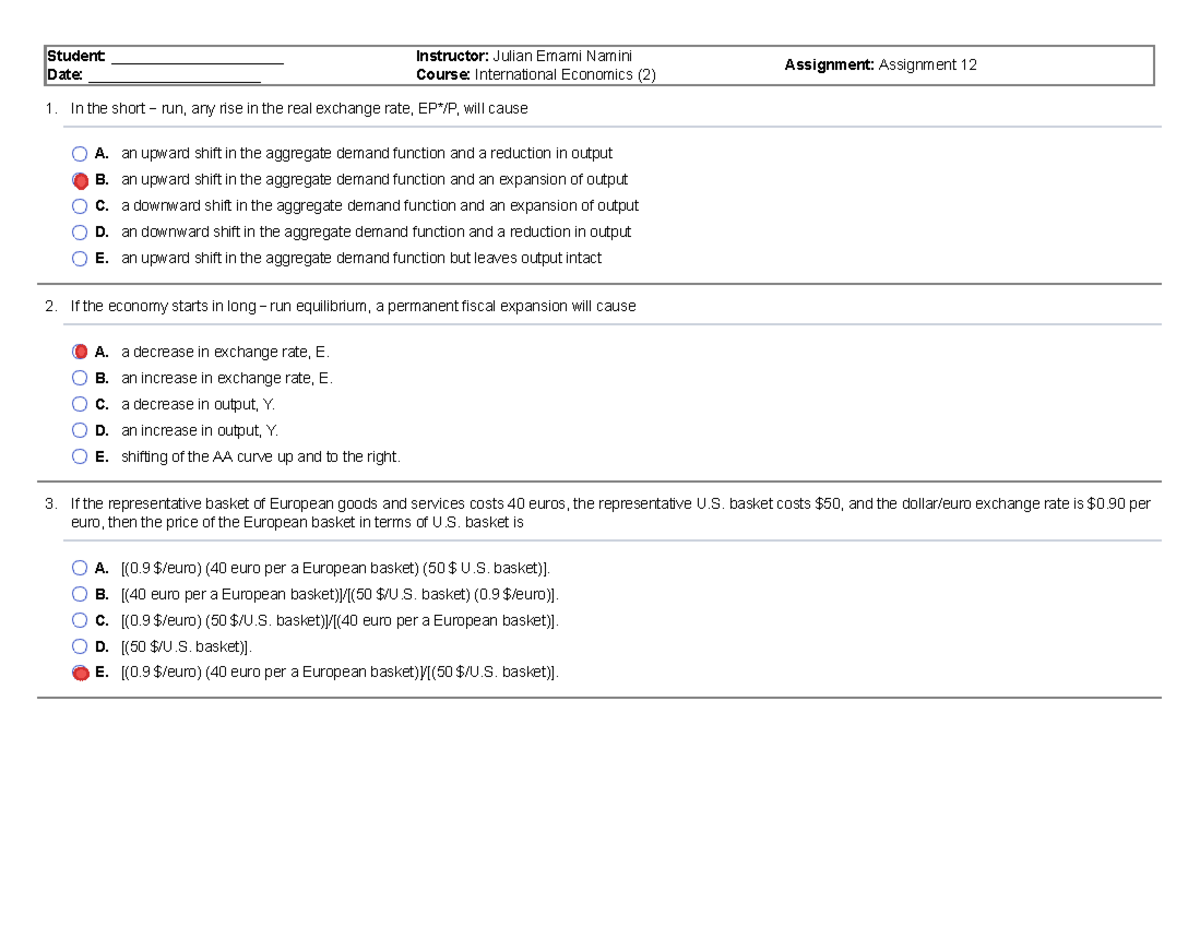 Assignment 12 2019 - Int.Econ WITH Answers - 1. 2. 3. Student ...