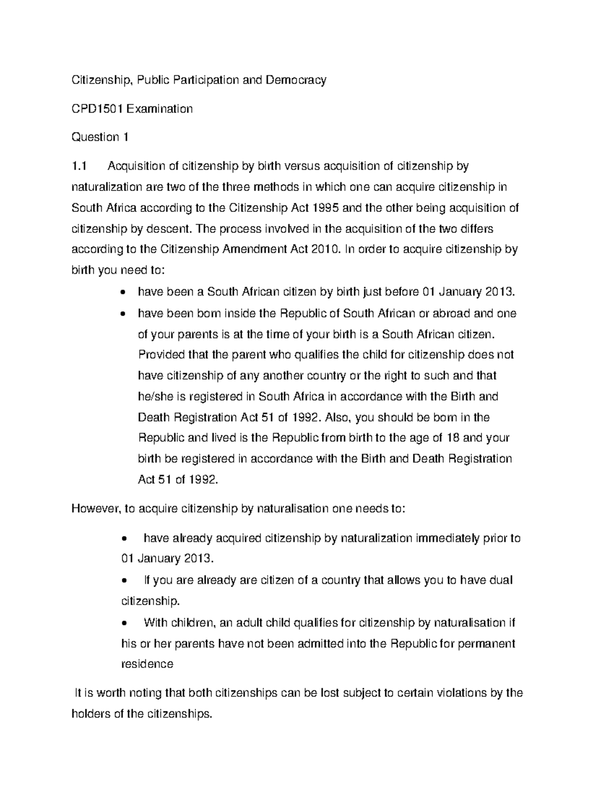 CPD1501 Ex - Citizenship, Public Participation and Democracy CPD1501 ...