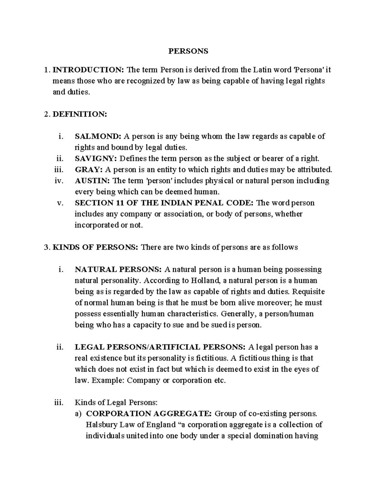 3. Persons - English Jurisprudence - PERSONS INTRODUCTION: The term ...