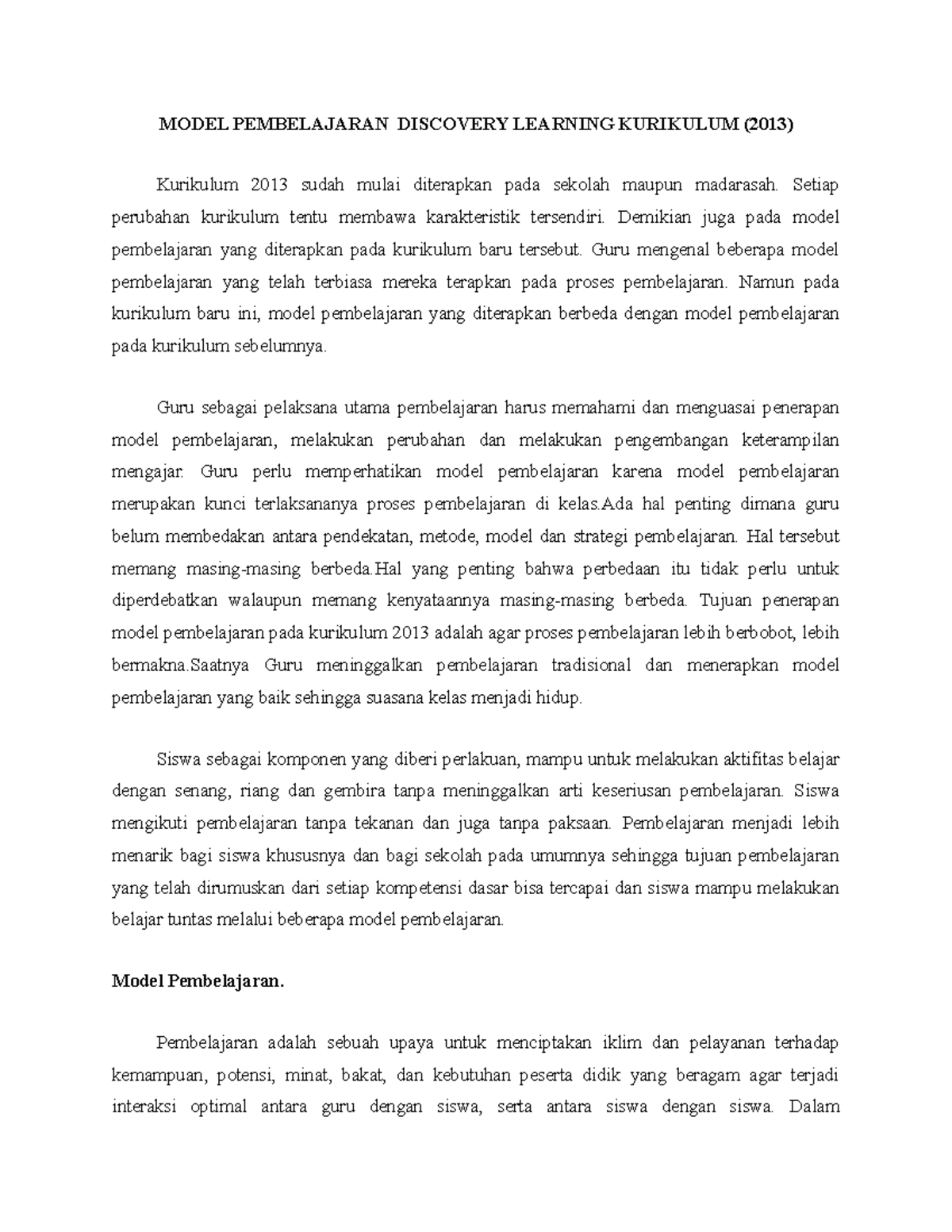 Model Pembelajaran Discovery Learning Kurikulum (2013 ) - MODEL ...