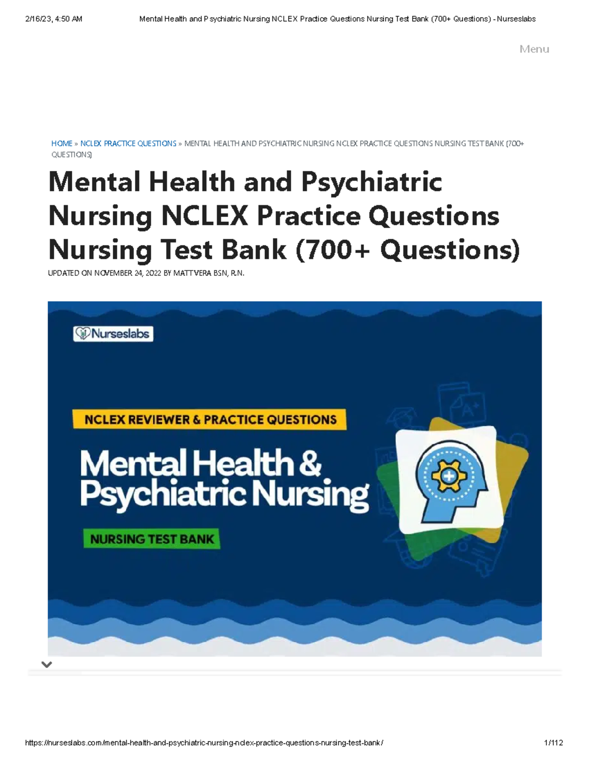 1 Comprehensive Mental Health and Psychiatric Nursing Nclex Practice - HOME » NCLEX PRACTICE ...