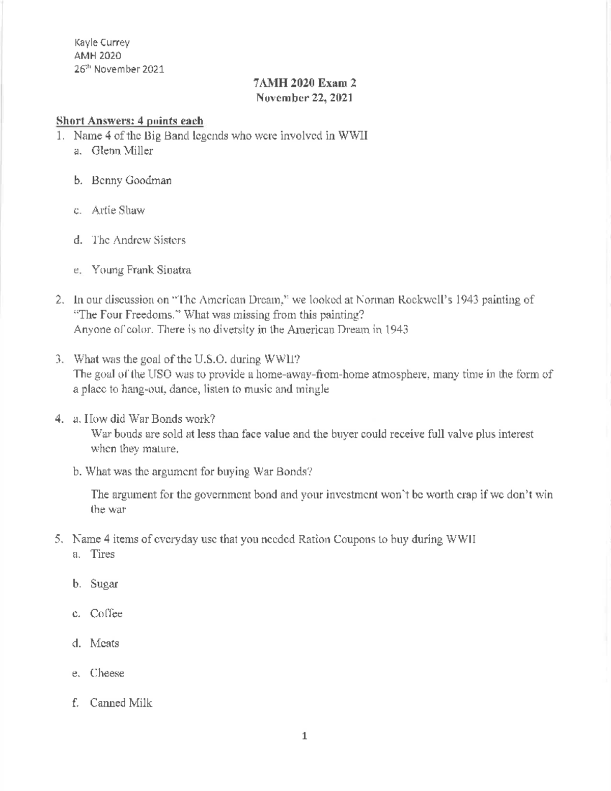 AMH2020 Exam 2 Review - Kayle Currey AMH 2020 26th November 2021 7AMH ...