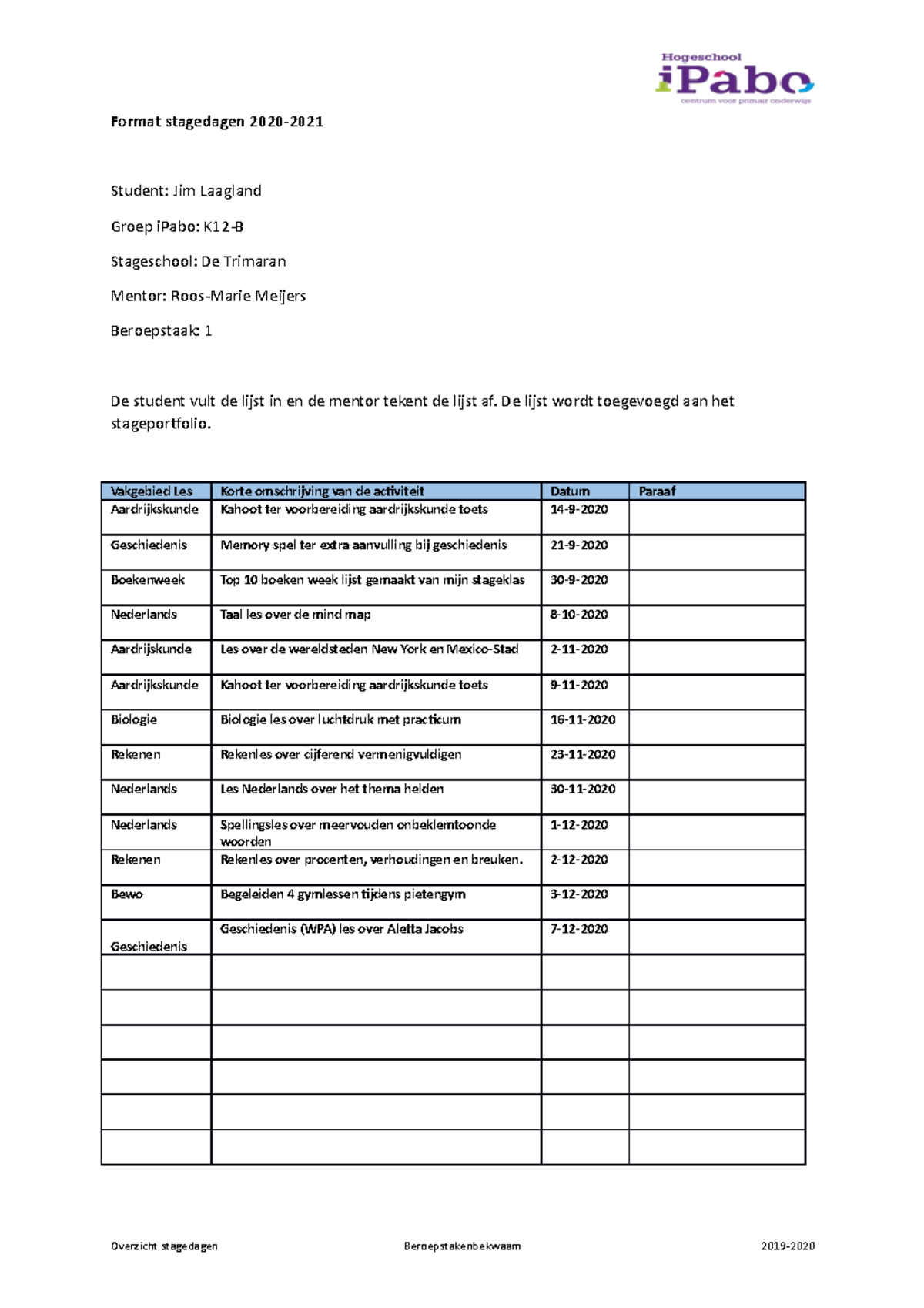 Format stagedagen - College-aantekeningen 5 - Format stagedagen 2020 ...
