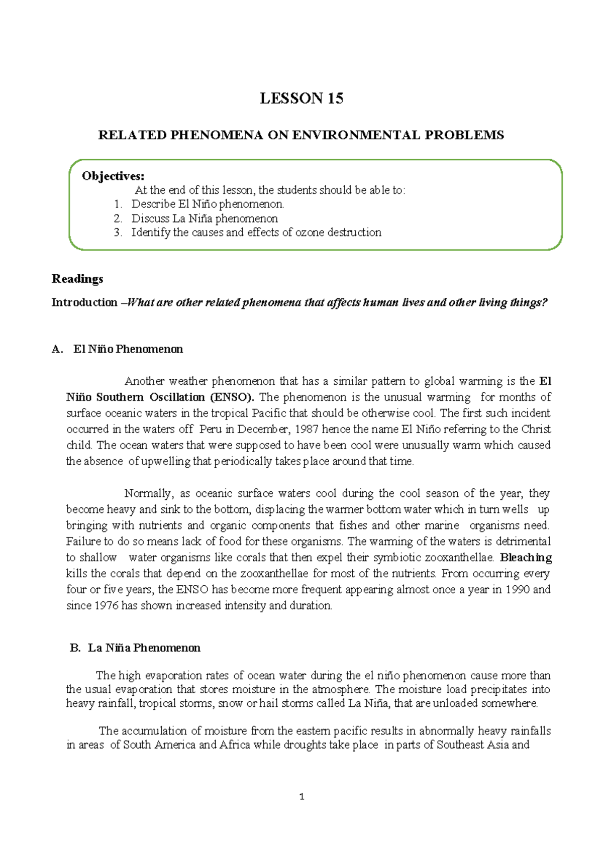 Lesson-15 - Lesson 15 Envi. Sci. - LESSON 15 RELATED PHENOMENA ON ...