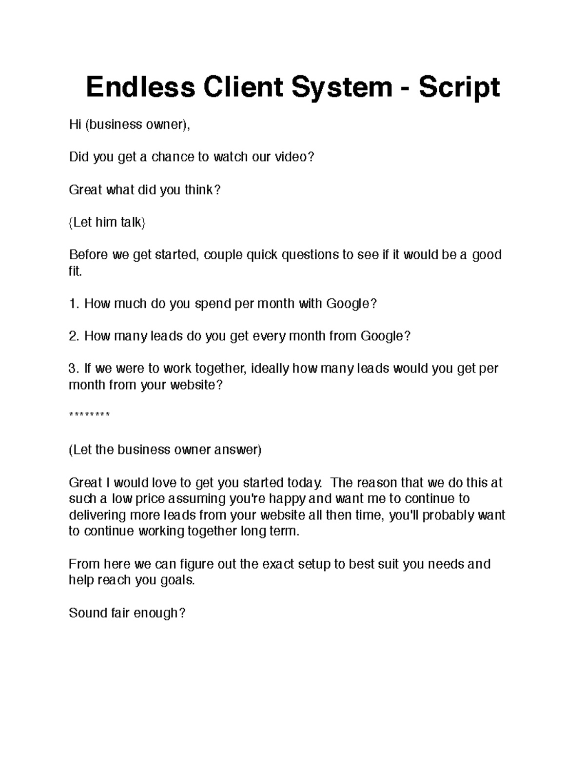 Endless Client System -Script Template - Endless Client System - Script ...