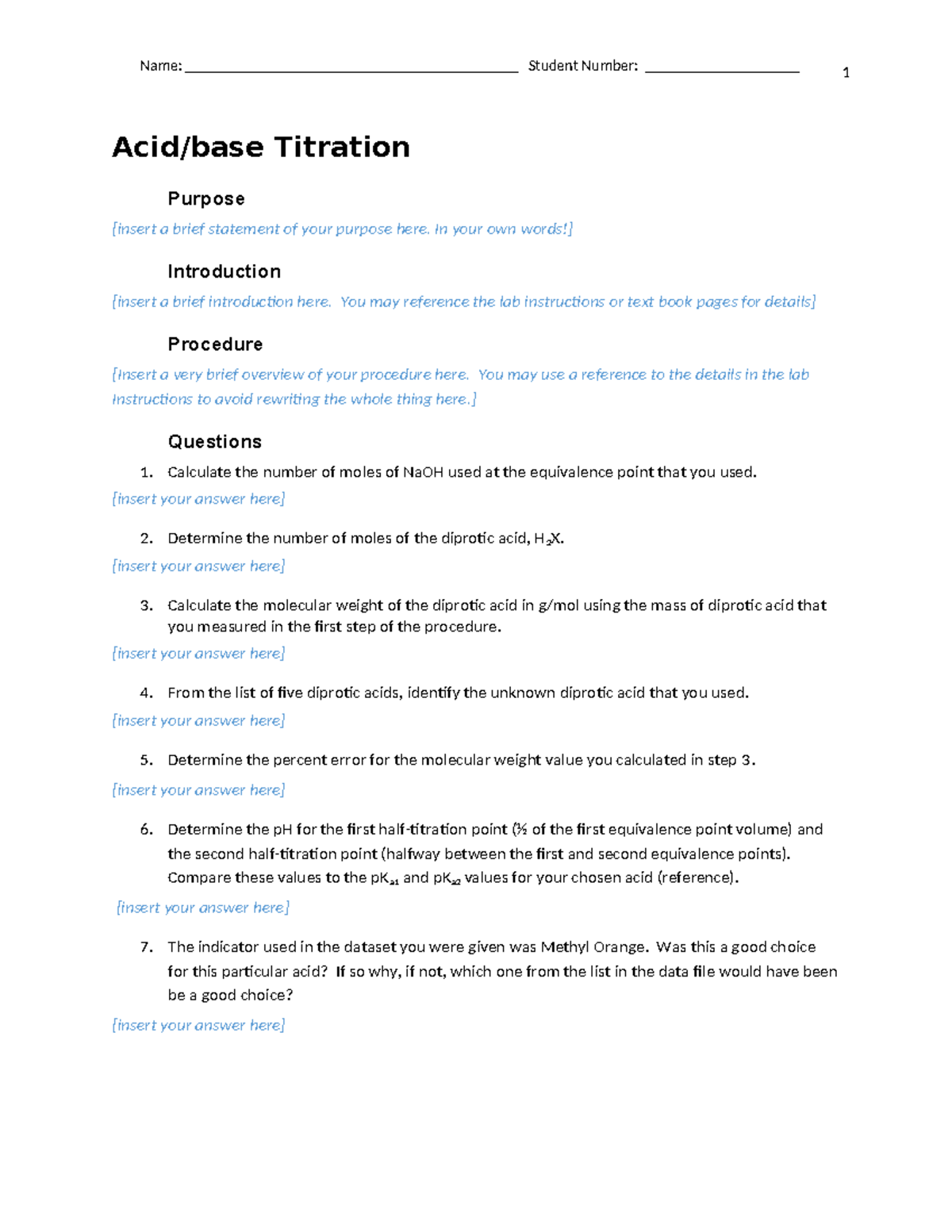 Template Acid Base Titration 1 - Name ...