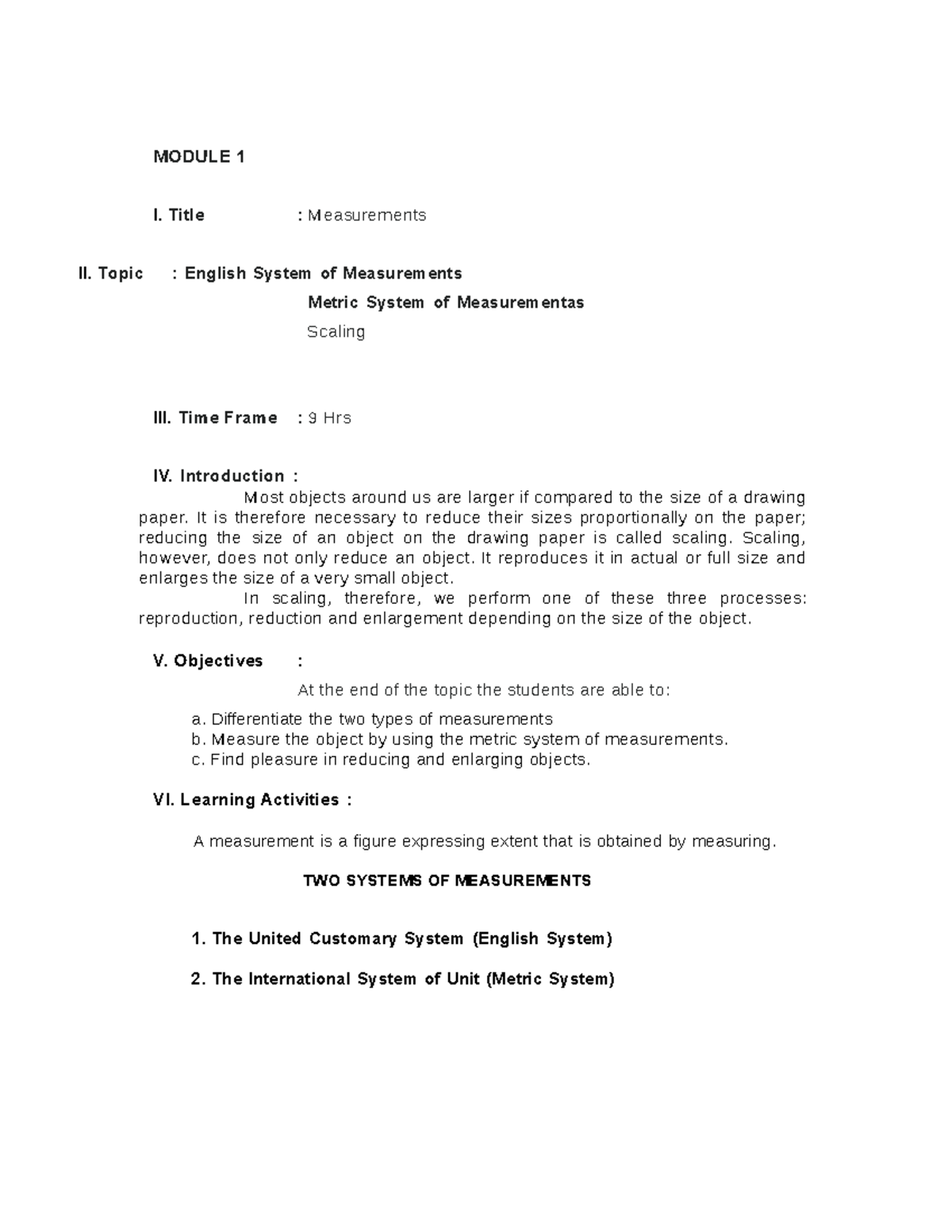 Module 1 in CAD - Measurements English System of Measurements Metric ...