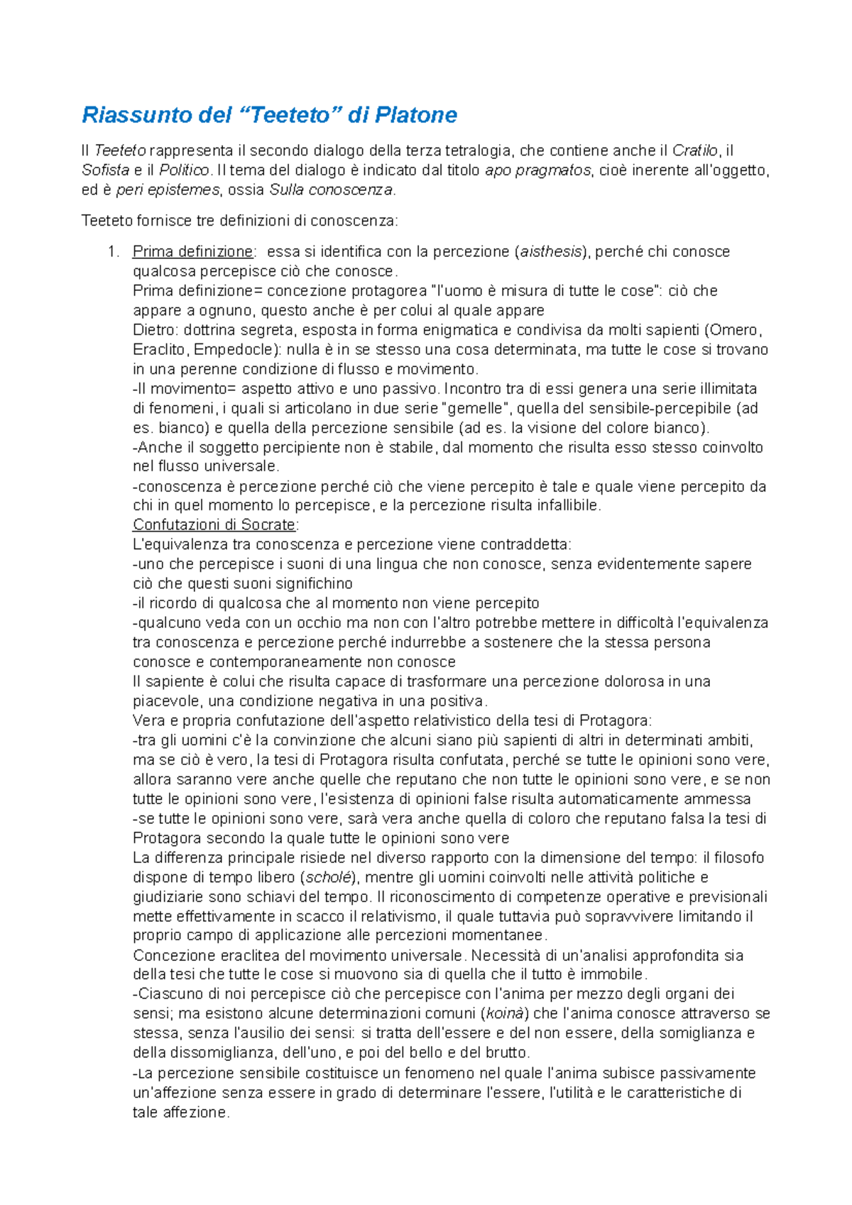Teeteto - Riassunto - Riassunto del “Teeteto” di Platone Il Teeteto ...