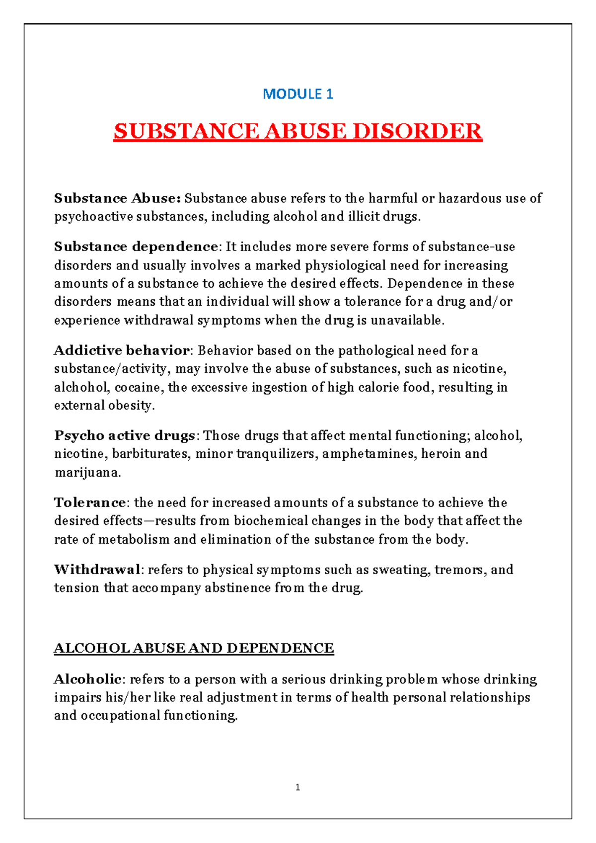 6th SEM AP - It is lecture note. - MODULE 1 SUBSTANCE ABUSE DISORDER ...