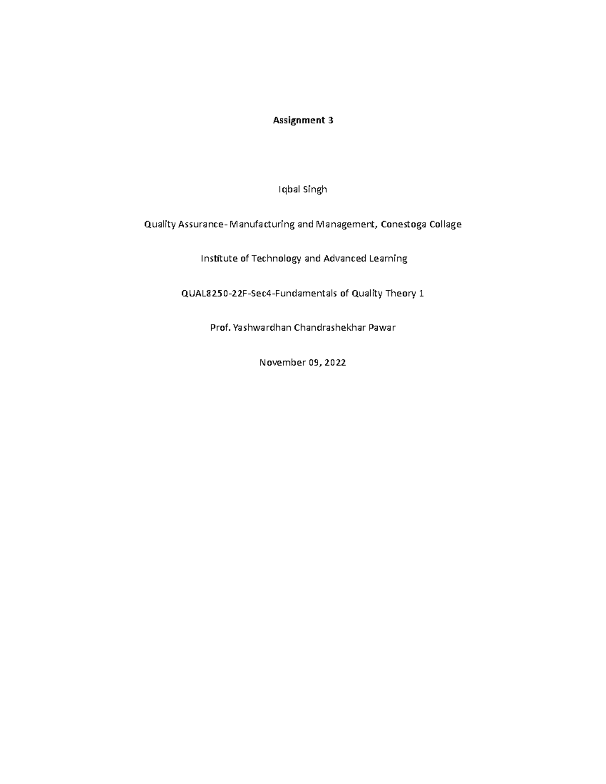 Assignment 3 TOC - Assignment 3 Iqbal Singh Quality Assurance ...