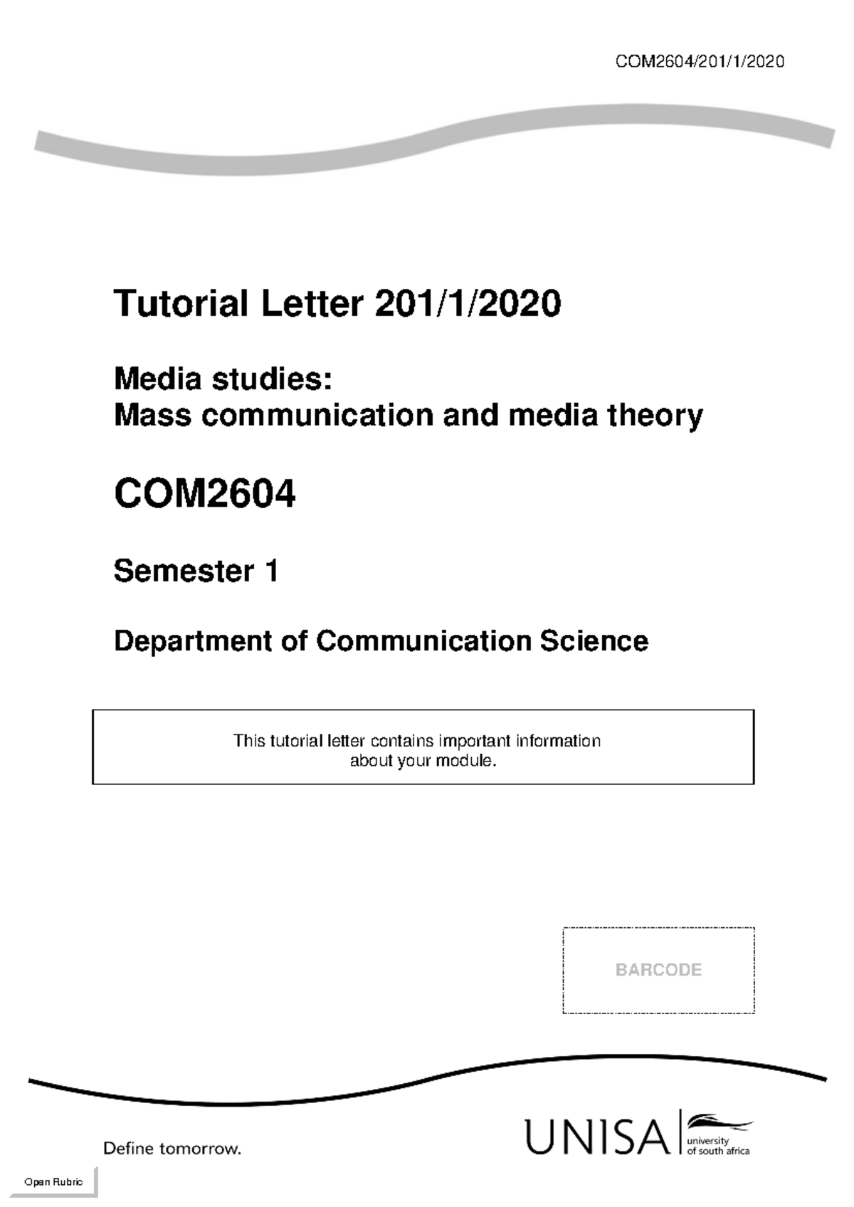 201 2020 1 b 231025 090436 - COM2604/ 2 01/ 1 / 2020 Tutorial Letter 2 ...