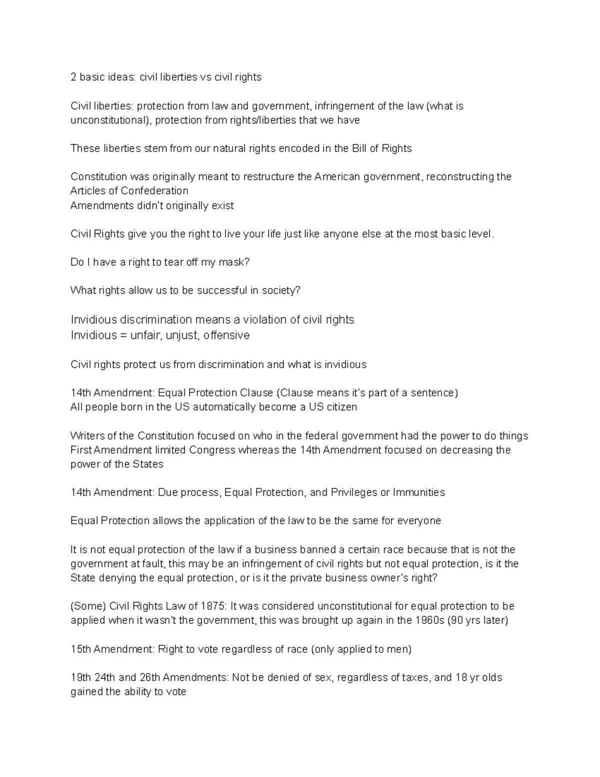 9 8 (Day 2) Notes - 2 basic ideas: civil liberties vs civil rights ...