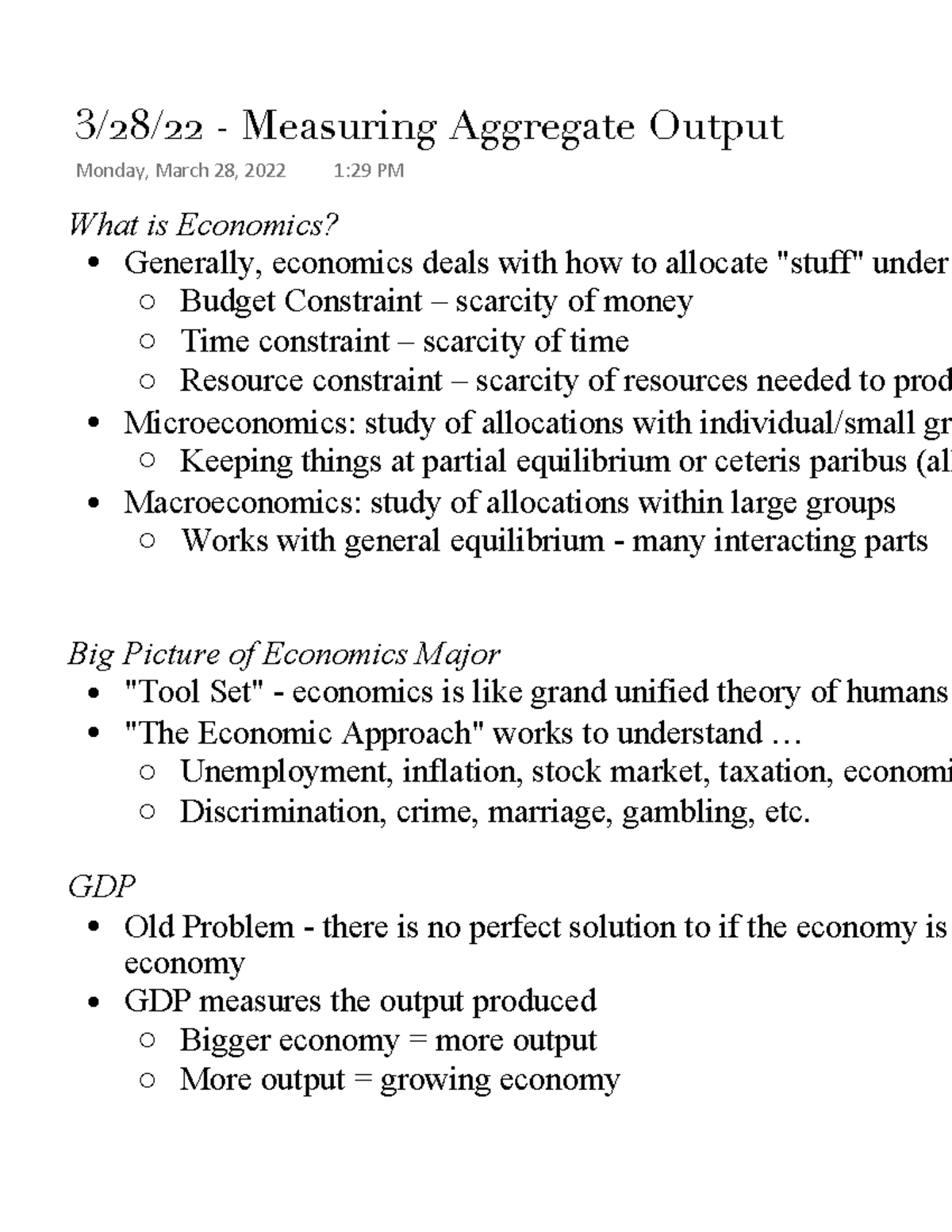 32822 Measuring Aggregate Output What Is Economics Generally Economics Deals With How To