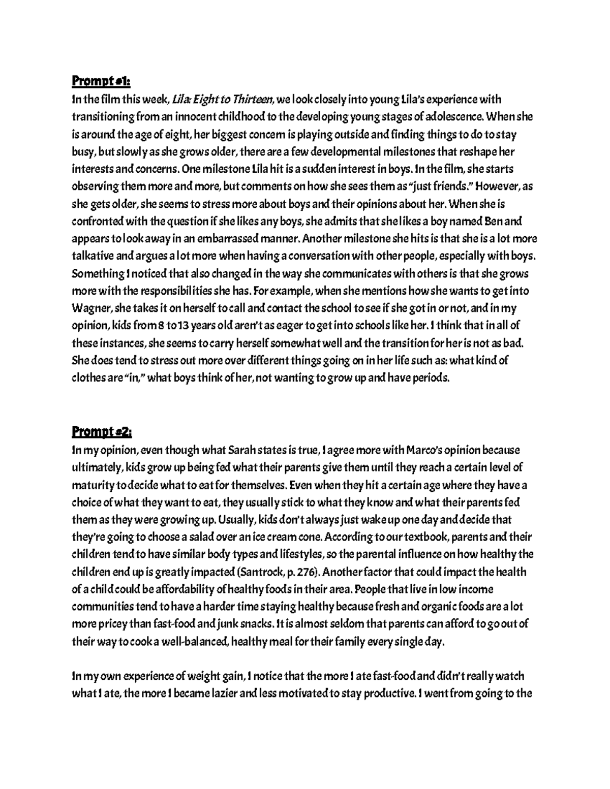 PSYC 290 - wk 4 DB - asasdf - Prompt # 1 : In the film this week, Lila ...