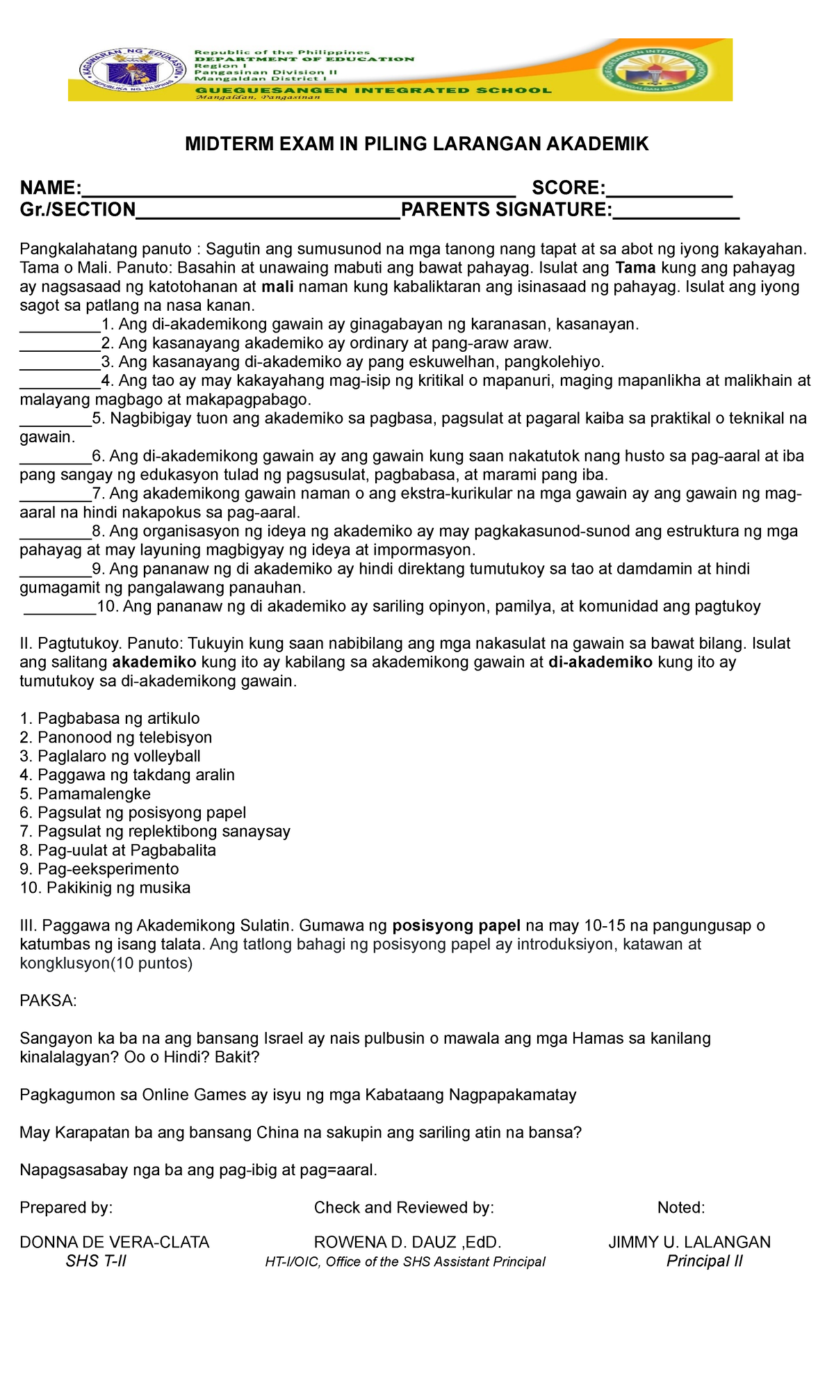 Midterm EXAM IN Piling Larangan Akademik - MIDTERM EXAM IN PILING ...