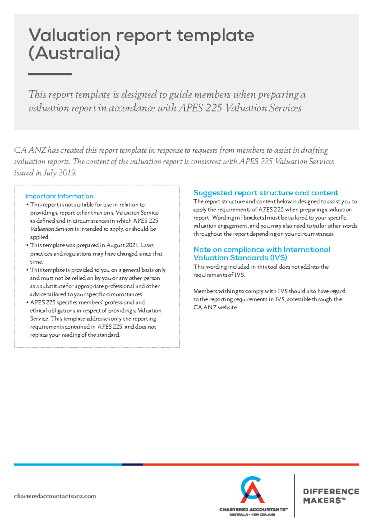 Valuation report template - charteredaccountantsanz CA ANZ has created ...