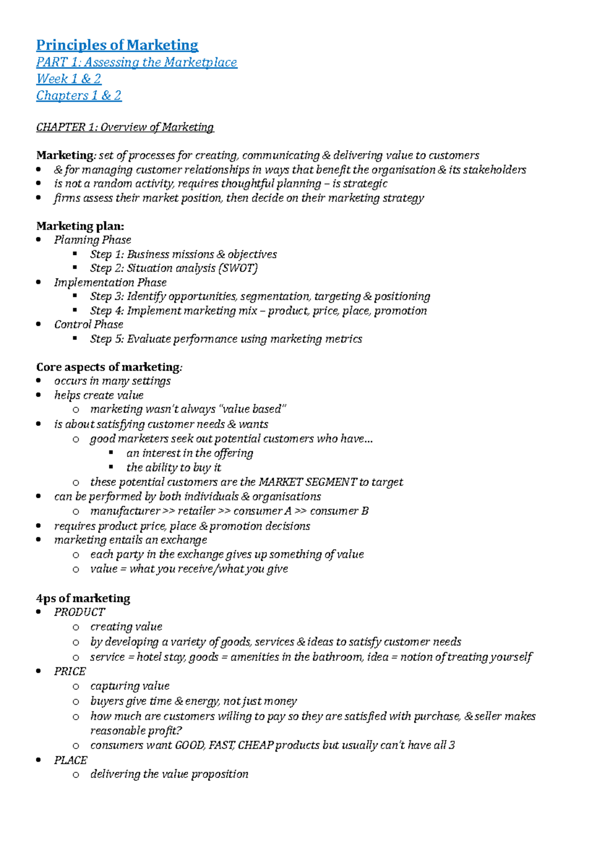 Principles of Mkting Notes PART 1 - Principles of Marketing PART 1 ...