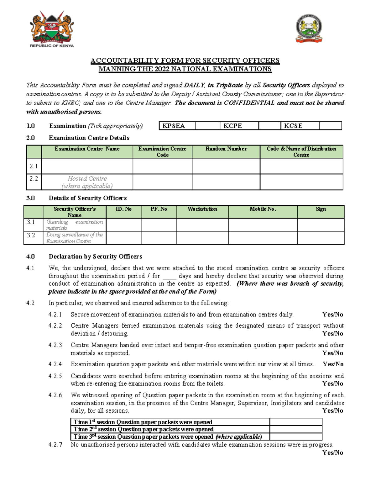 Accountability FORM FOR Security Officers Manning THE 2022 National ...