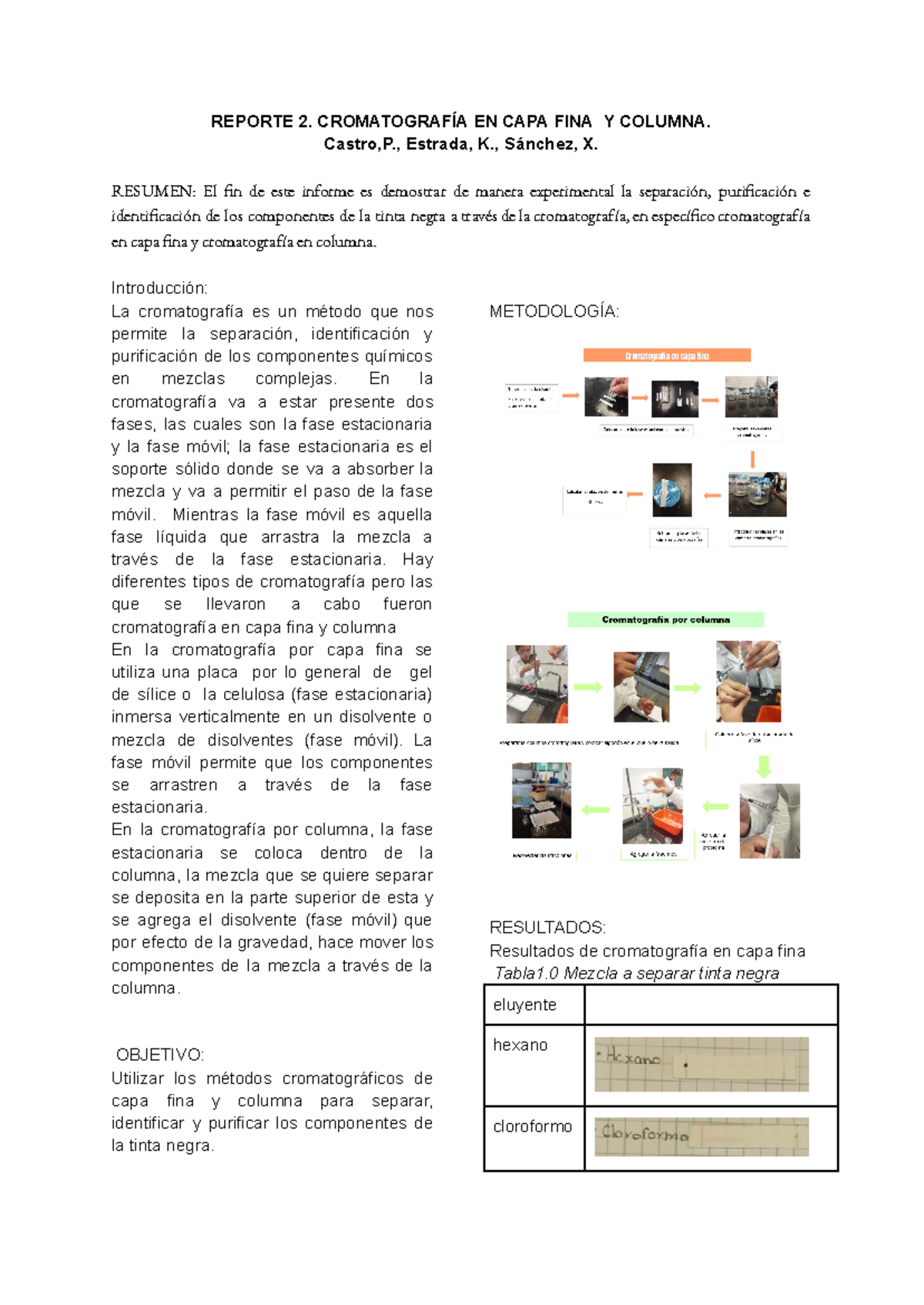 Reporte 2. Cromatografía EN CAPA FINA Y Columna - REPORTE 2. CROMATOGRAFÍA EN CAPA FINA Y ...
