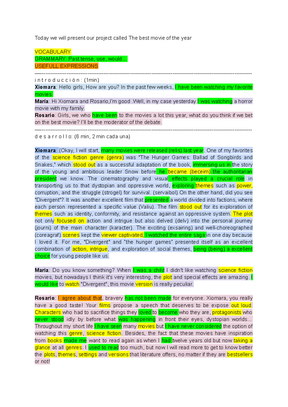 Project I06 - Today we will present our project called The best movie of the year VOCABULARY ...