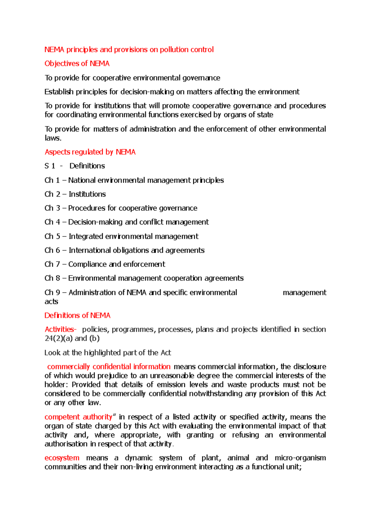 Study unit 3.2 part 1 - NEMA principles and pollution control Part 2 ...