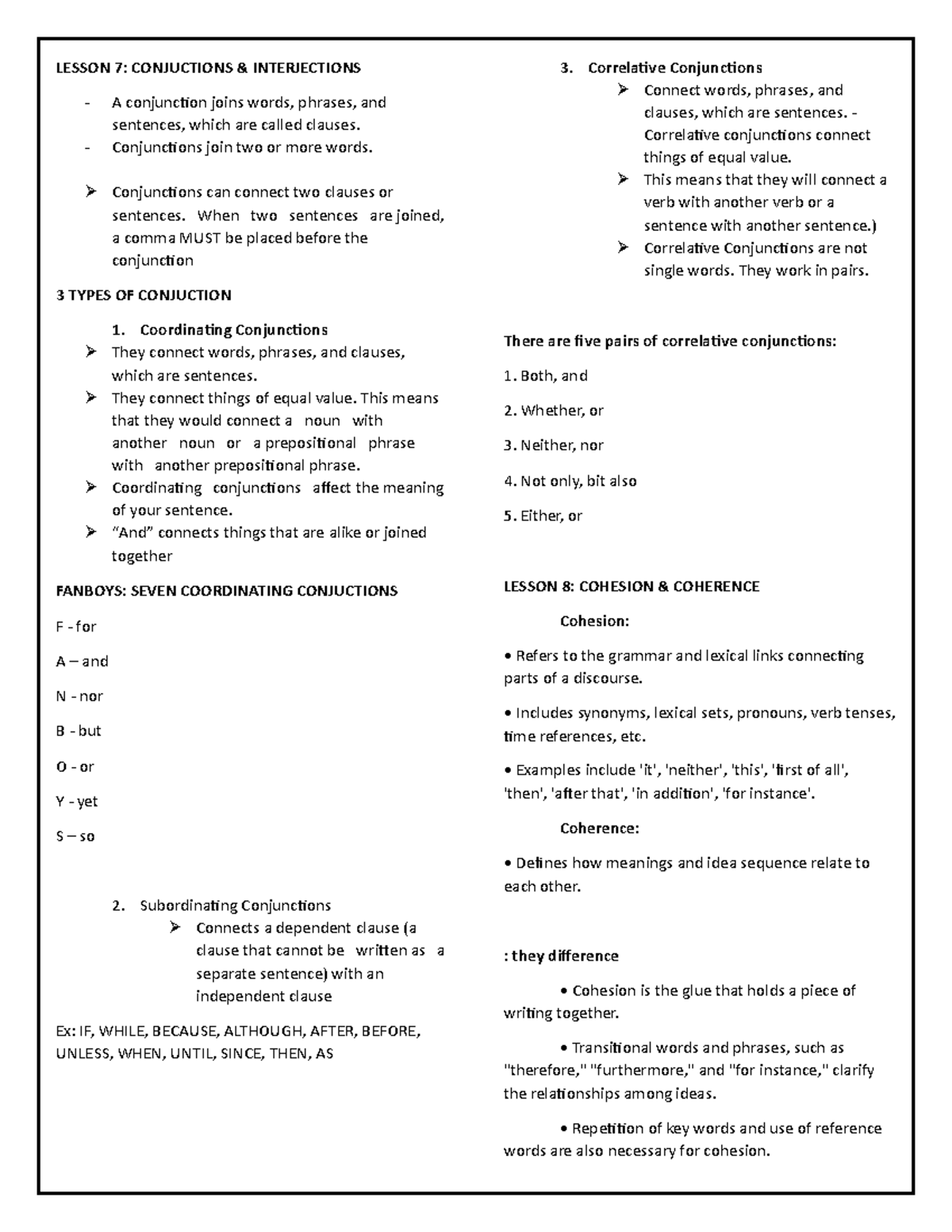 ENGL 111 Reviewer - g'luck - LESSON 7: CONJUCTIONS & INTERJECTIONS A ...