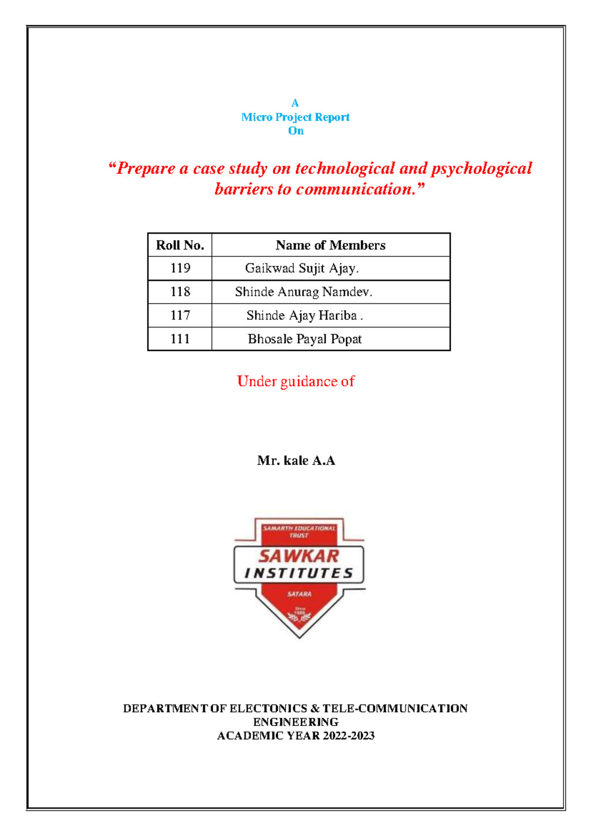 Sujit micro project - A Micro Project Report On “Prepare a case study ...