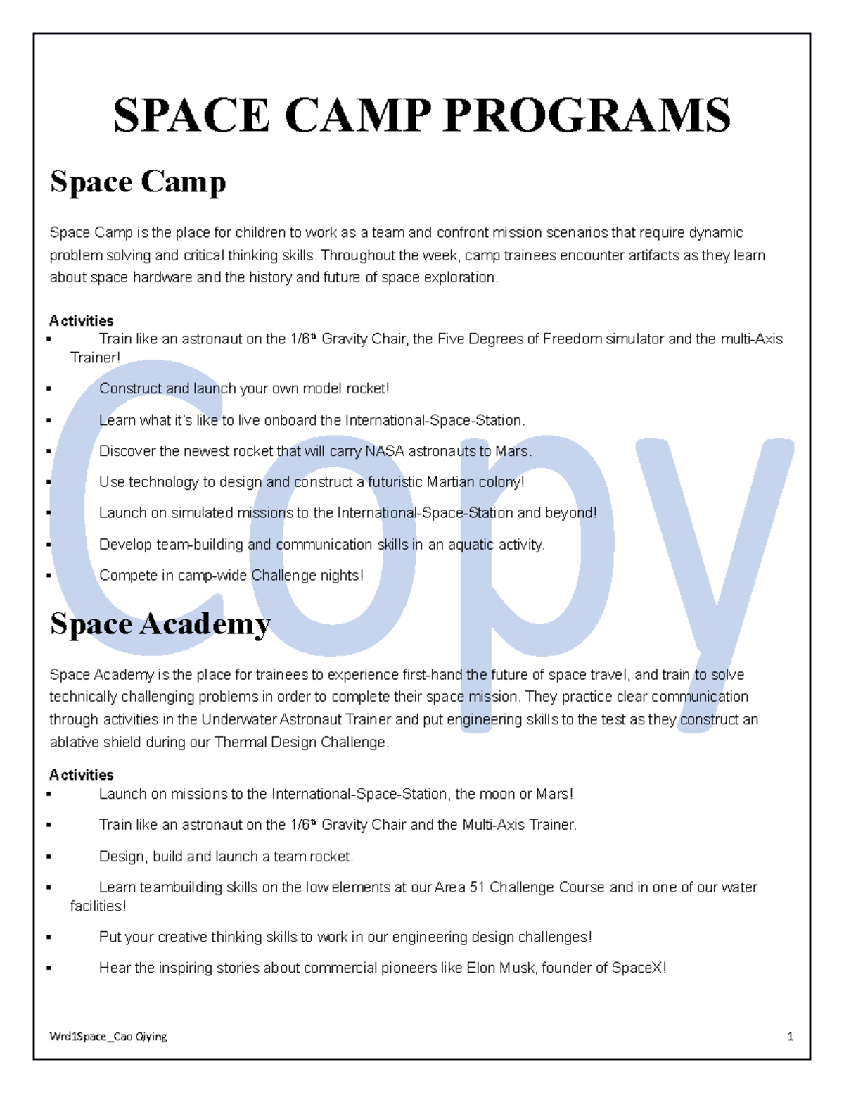 Wrd1Space Cao Qiying - n/a - SPACE CAMP PROGRAMS Space Camp Space Camp is the place for children ...