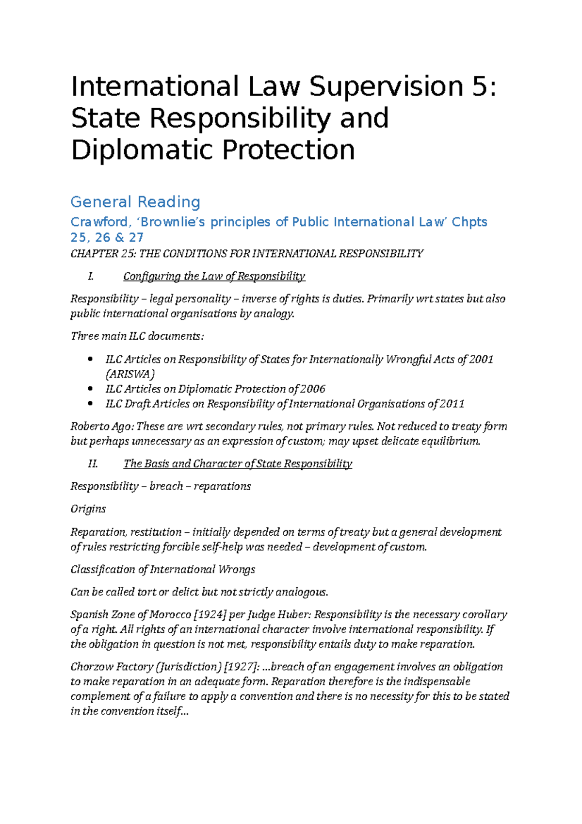 International Law Supervision 5 State Responsibility and Diplomatic ...