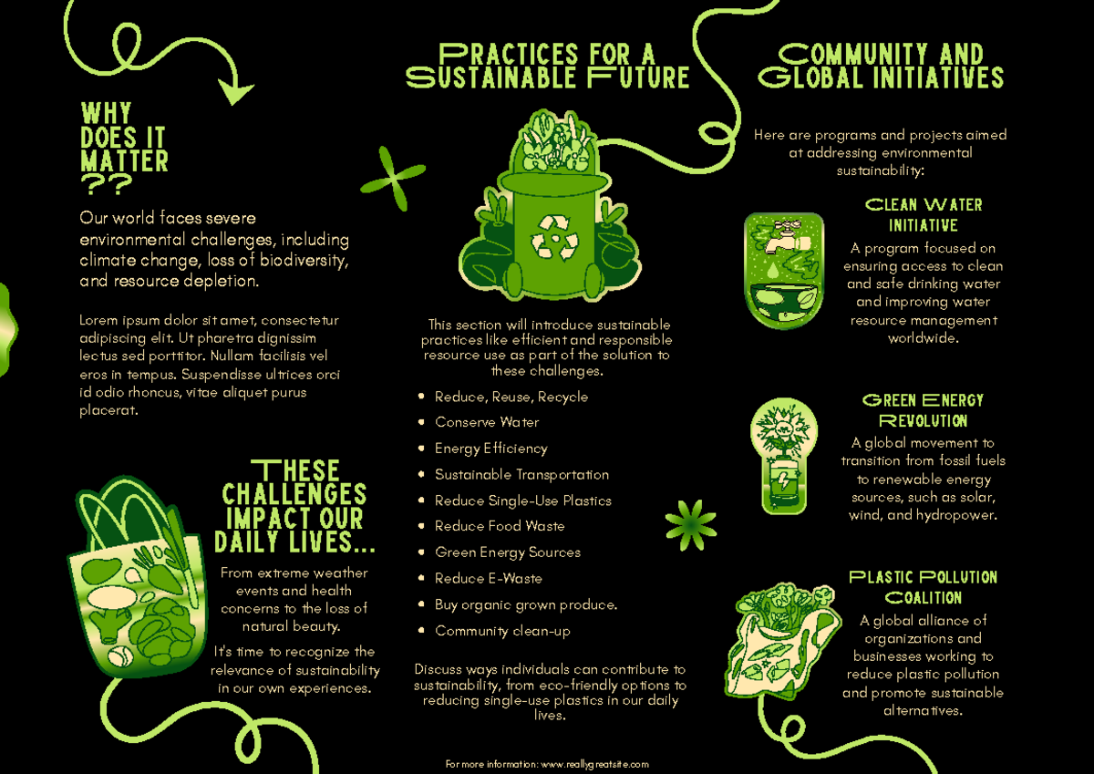 Black and Green Bold Illustrative Environmental Sustainability Brochure ...
