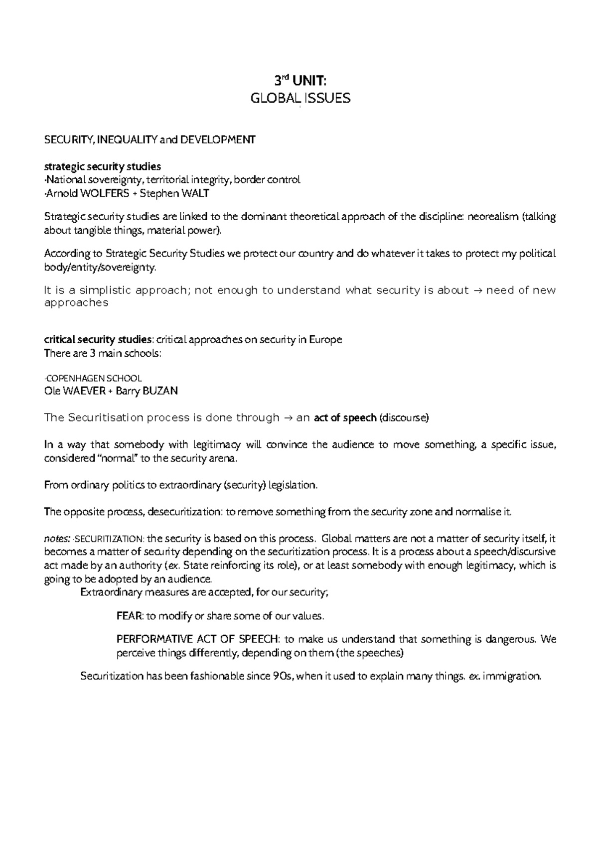 3Unit · Global Issues - Apuntes 3 - 3 rd UNIT: GLOBAL ISSUES SECURITY ...