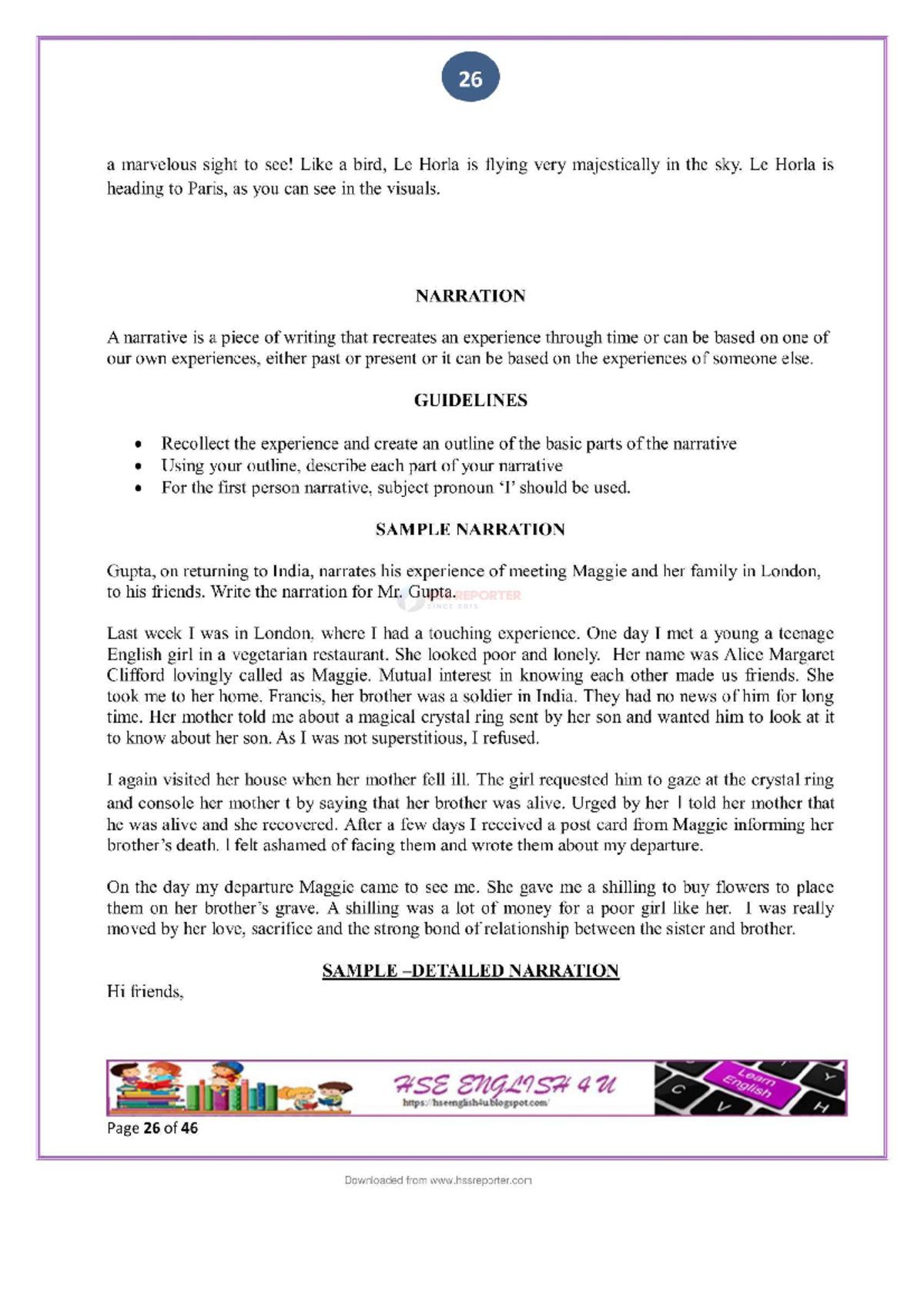 Narration Example English +1 kerala state syllabus - Plus one - Studocu