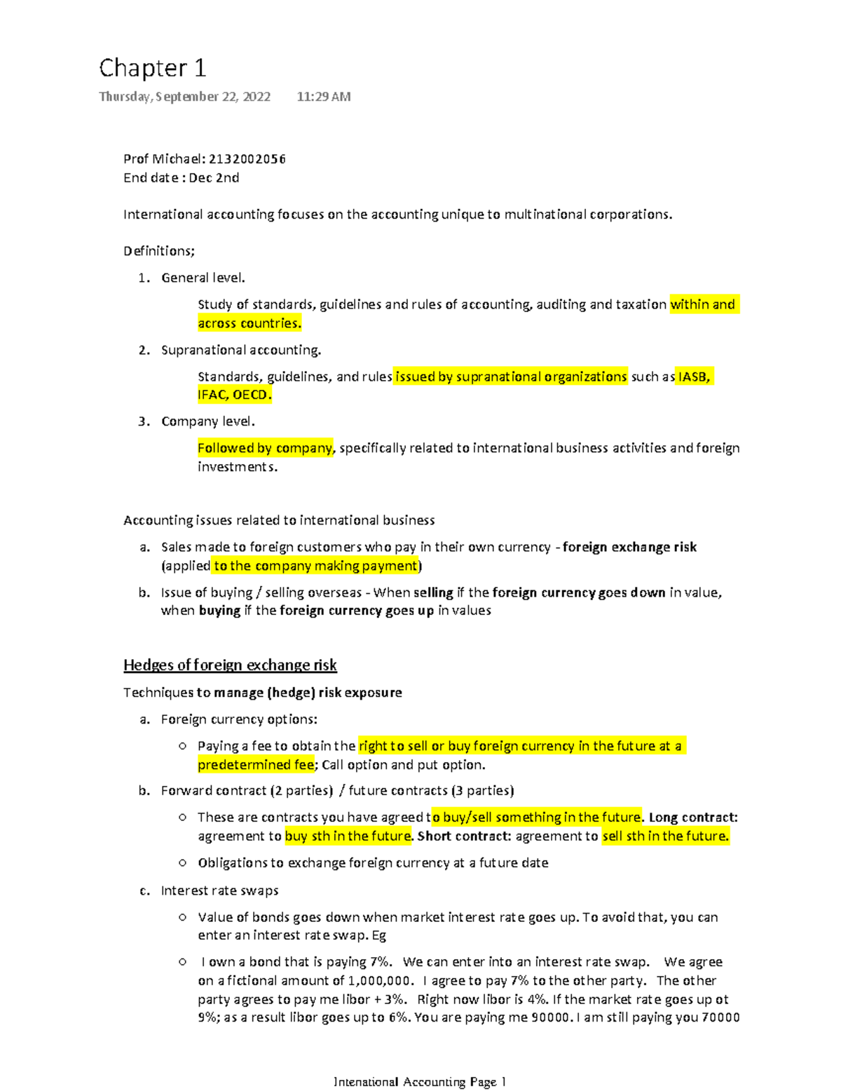 Accounting Chapter 1 - Prof Michael: 2132002056 End date : Dec 2nd ...
