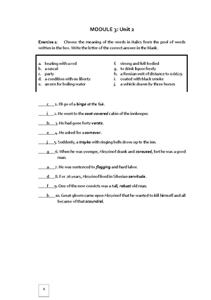 World Literature Shakespeare - MODULE 3: Unit 4 Exercise 1. Fill in the blanks using the words ...