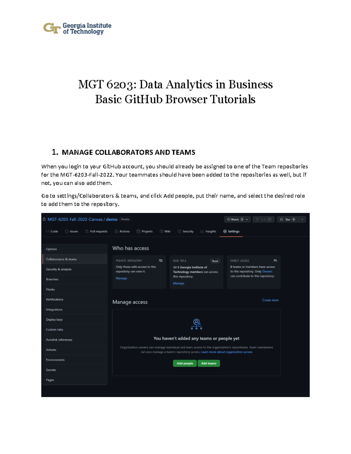 Githug gatech intro - MGT 6203: Data Analytics in Business Basic GitHub Browser Tutorials 1 ...