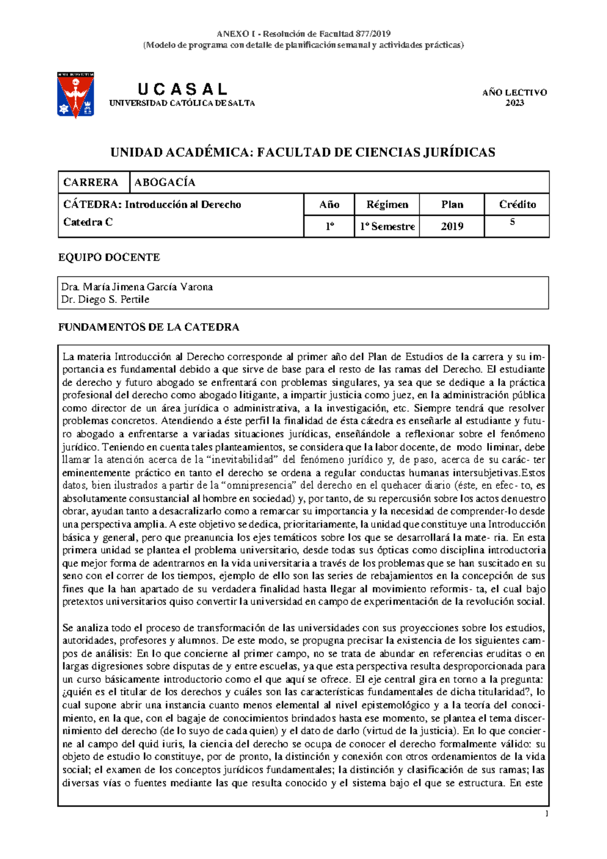 Programa Introduccion al Derecho Cat C 2023 - (Modelo de programa con ...