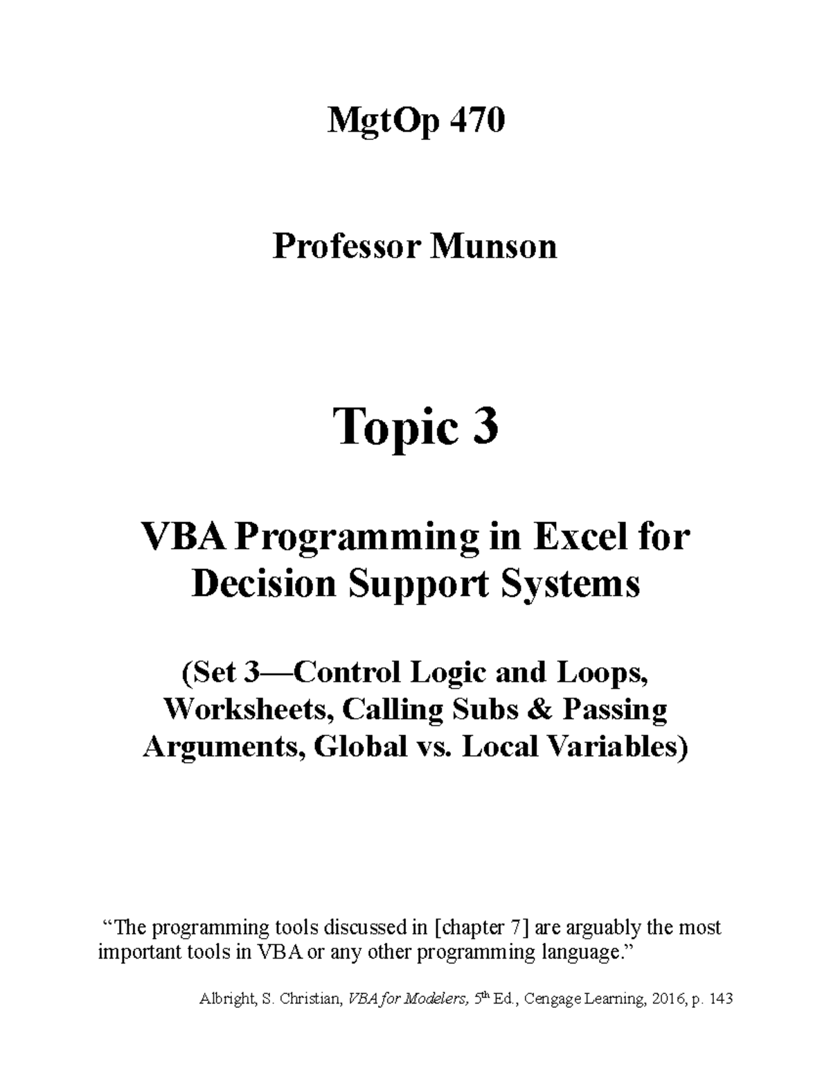 Topic 3 - VBA Programming in Excel for Decision Support Systems - Set 3 ...