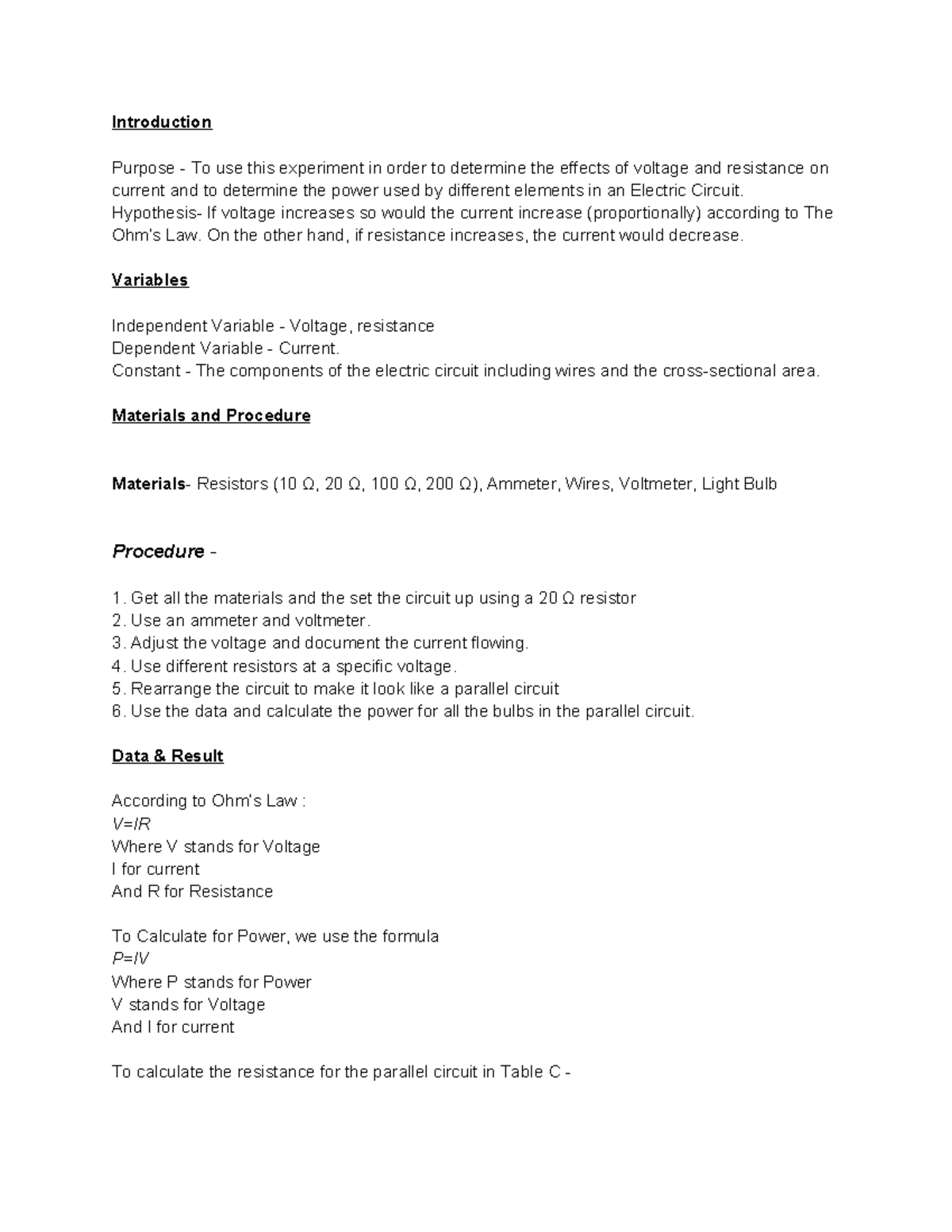 Lab Circuit Design Hmmmm Introduction Purpose To Use This Experiment In Order To Determine