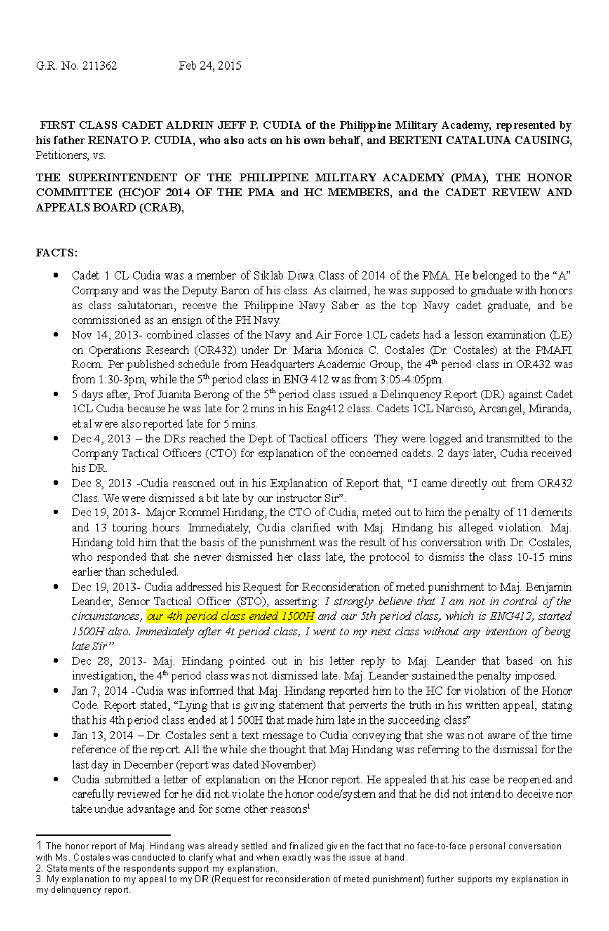 Cudia vs superintendent digest - G. No. 211362 Feb 24, 2015 FIRST CLASS ...