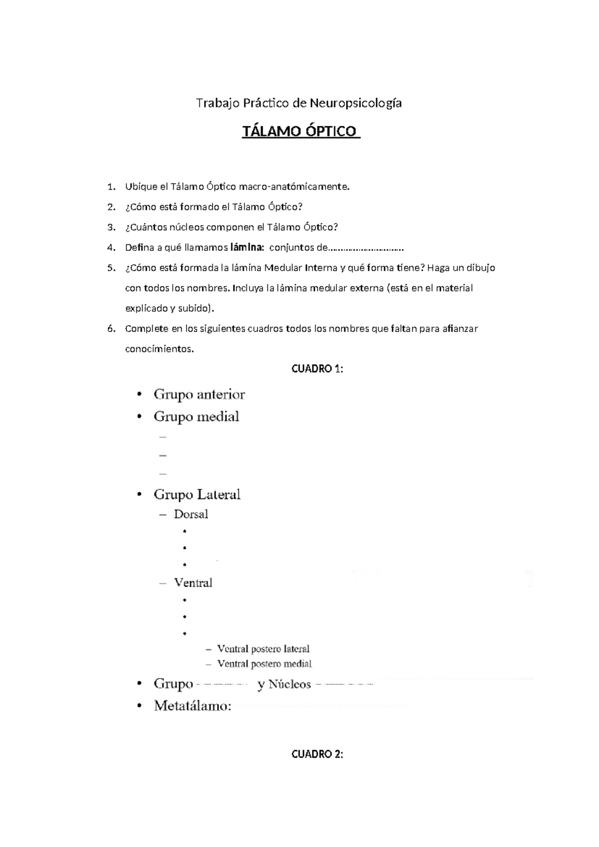 Trabajo Practico N°12 - Talamo Optico - Trabajo Práctico de ...