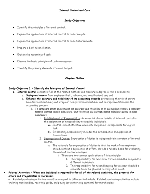 Audit chapter 6 - lecturer note - CHAPTER 6 INTERNAL CONTROL AND CONTROL RISK 1. INTRODUCTION ...